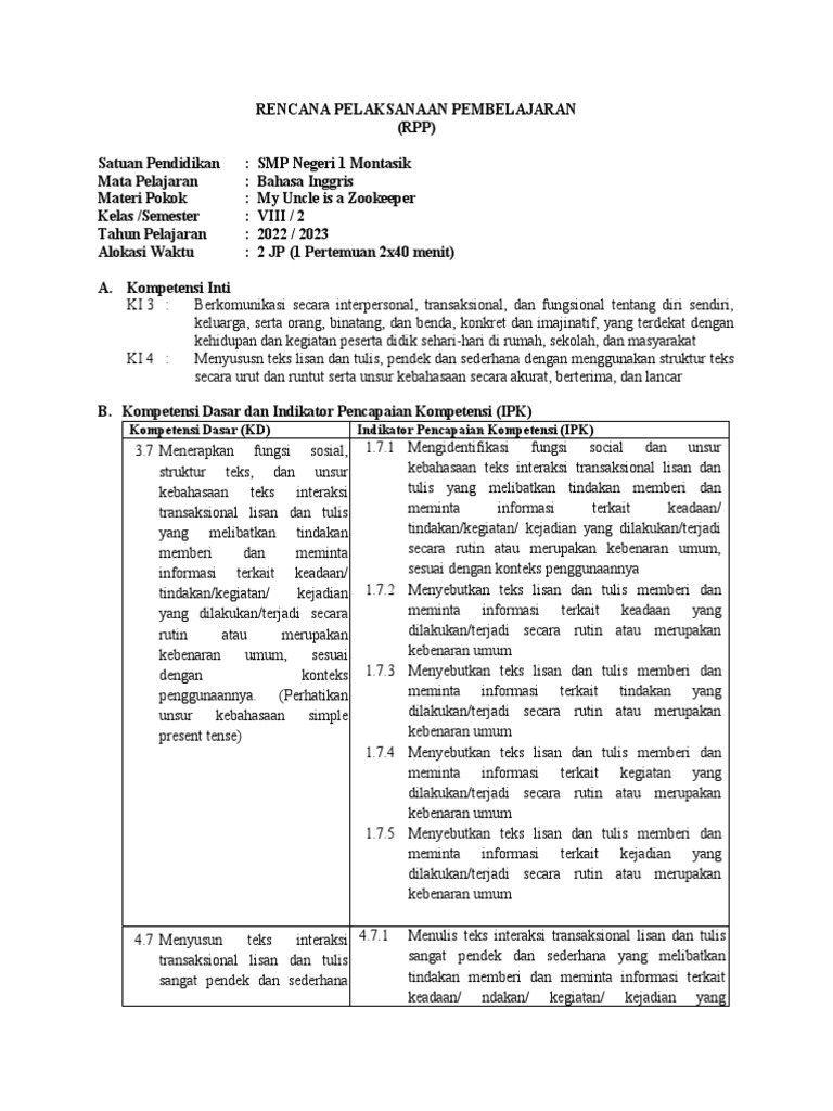 RPP Simple Present Pertemuan 1 | PDF