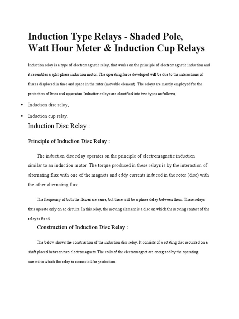 Induction Type Relays | PDF | Electromagnetic Induction | Relay