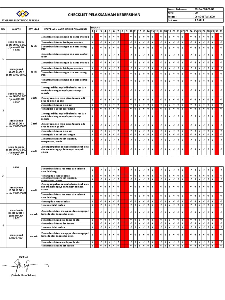 4.FO-GA-004-09-00 CHECKLIST PELAKSANAAN KEBERSIHAN | PDF