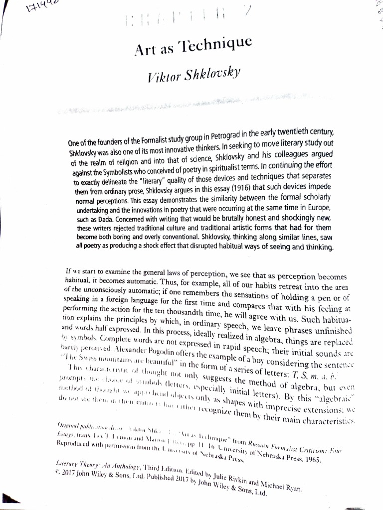 Art as Technique: Viktor Shklovsky Argues that Art Exists to Make ...