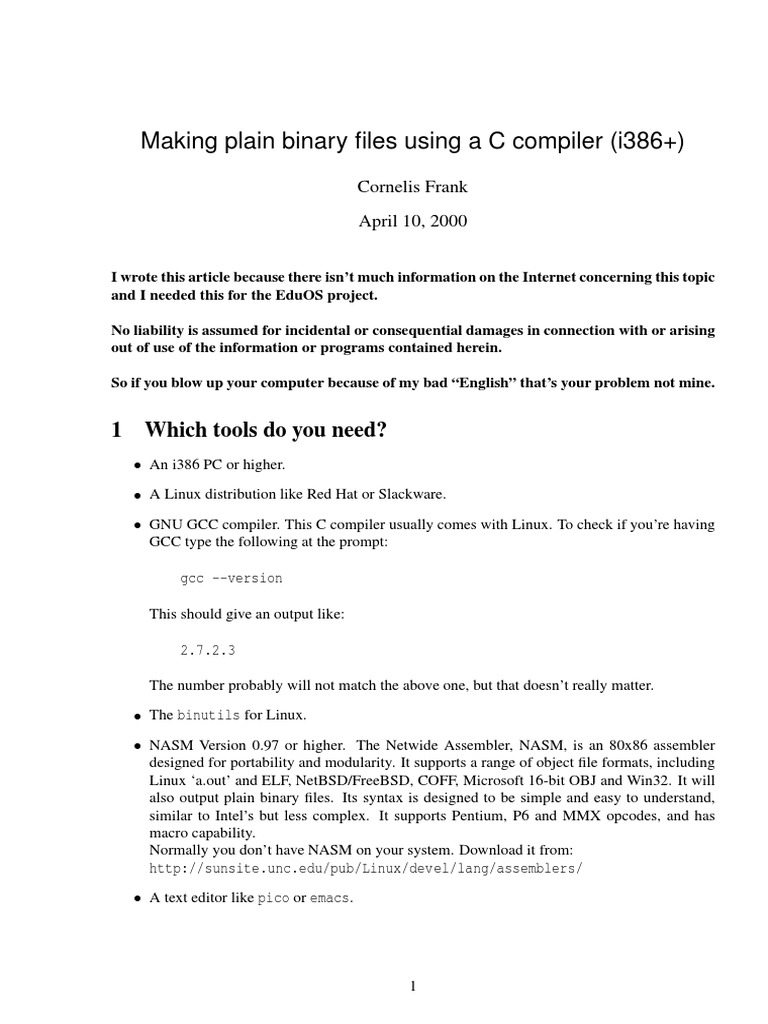 Create Binary Files with C on i386 | PDF | Computer Hardware | Software Development