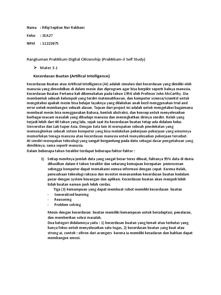 Rangkuman Praktikum Digital Citizenship (Praktikum-3 Self Study) Mater 3.1 | PDF