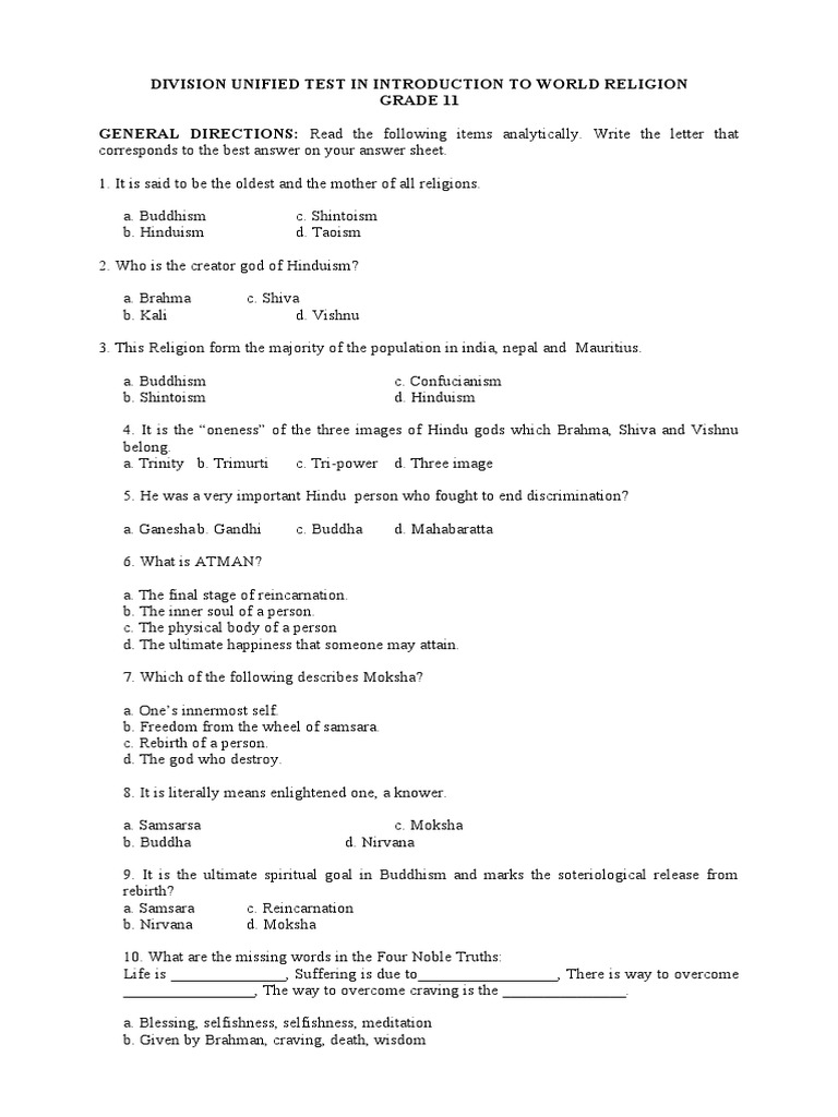 Intro To World Religion Exam | PDF | Shinto | Four Noble Truths