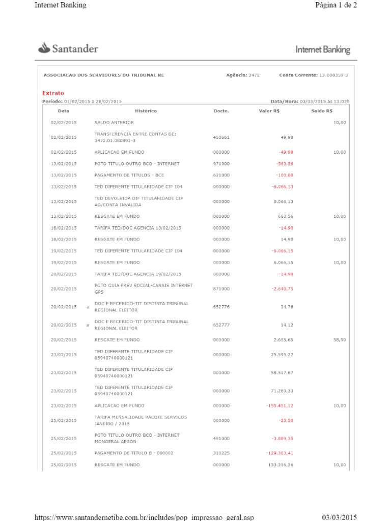 Extrato Santander | PDF