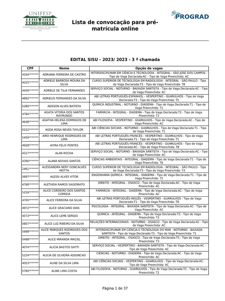 3 Chamada Sisu 2023 | PDF