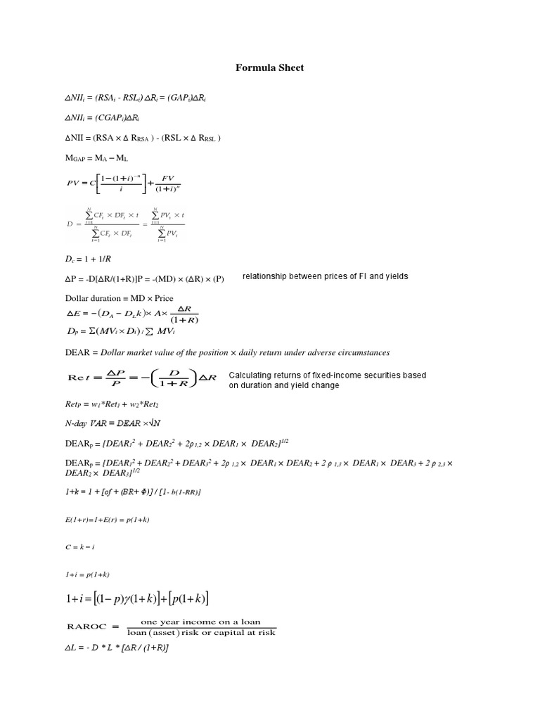 BANK3011 Formula Sheet | PDF