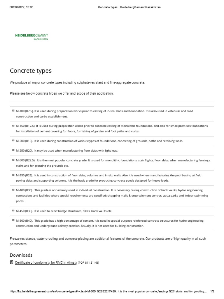 Concrete Types Heidelbergcement Kazakhstan Pdf Concrete Civil Engineering 