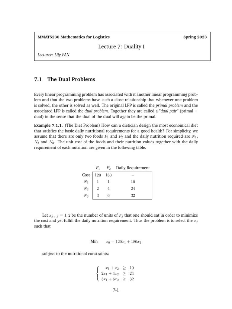L7 Duality I | PDF | Linear Programming | Mathematical Optimization