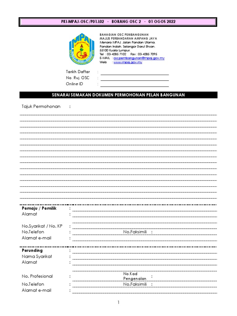 p01.k14.06 - 22.08.01 Borang Osc 2 Pelan Bangunan | PDF