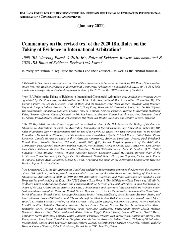 Commentary On The Revised Text of The 2020 IBA Rules On The Taking of Evidence in International ...
