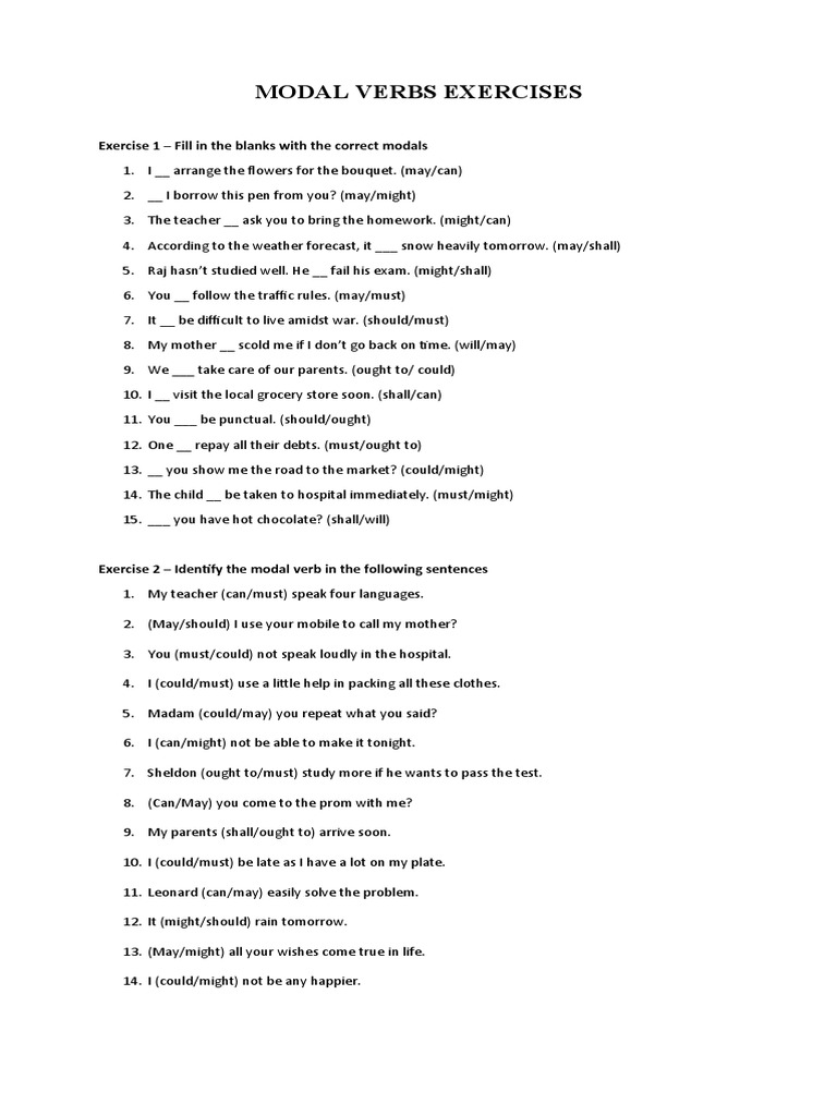 Modals Exercises | PDF | Language Arts & Discipline