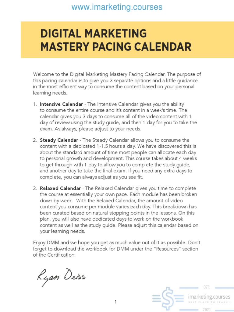 01 Digital Marketing Mastery Pacing Calendars | PDF | Marketing ...