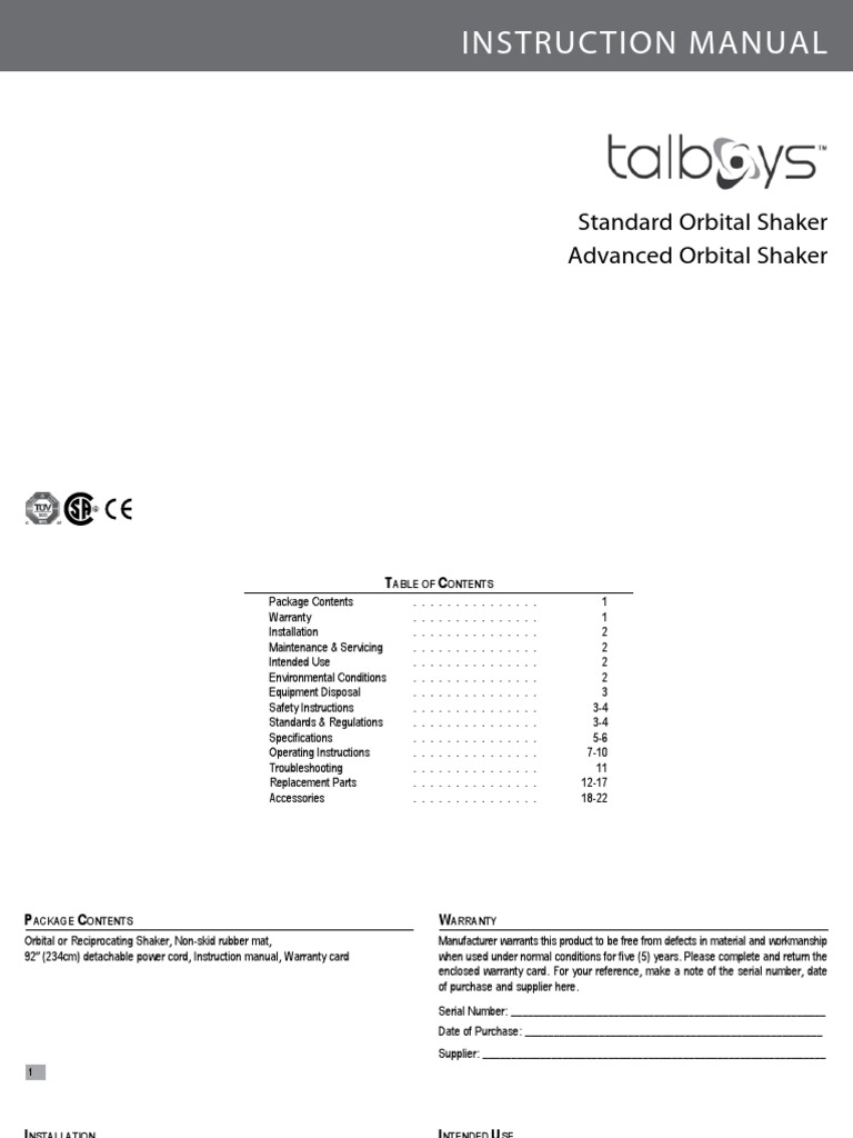 00 Talboys Orbital Shakers Instruction Manual Rev 13 | PDF | Belt ...