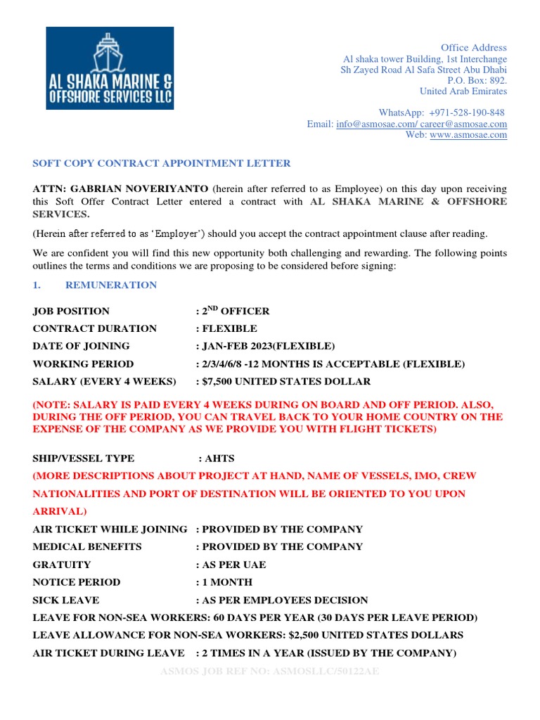 Soft Copy Contract Appointment Letter: Al Shaka Marine & Offshore ...