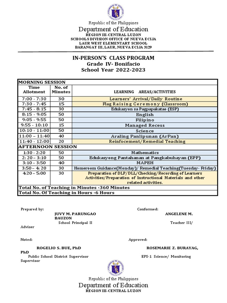 Grade 4-Class Program | PDF | Schools | Educational Institutions