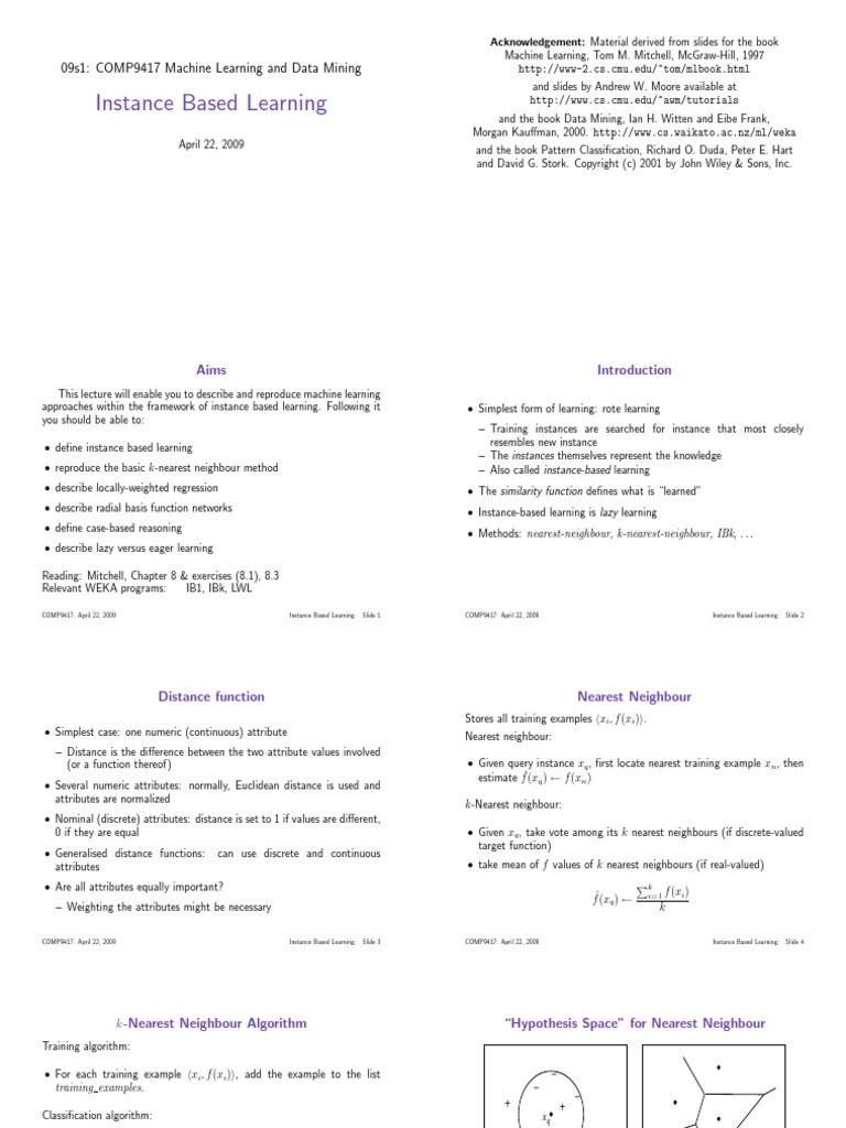 Instance Based Learning: 09s1: COMP9417 Machine Learning and Data Mining | PDF | Statistical ...