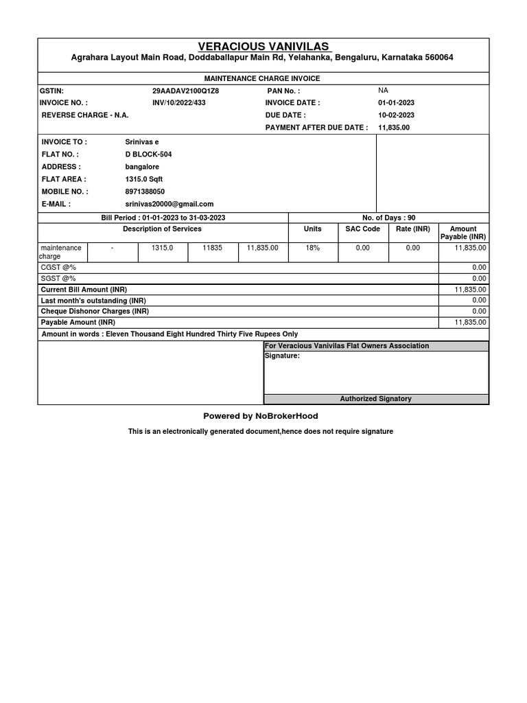 Maintenance Charge Invoice 27738302 1673794489 | PDF | Payments
