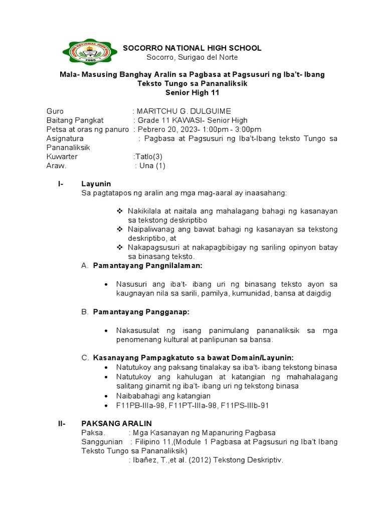 LP Tekstong Deskriptibo | PDF