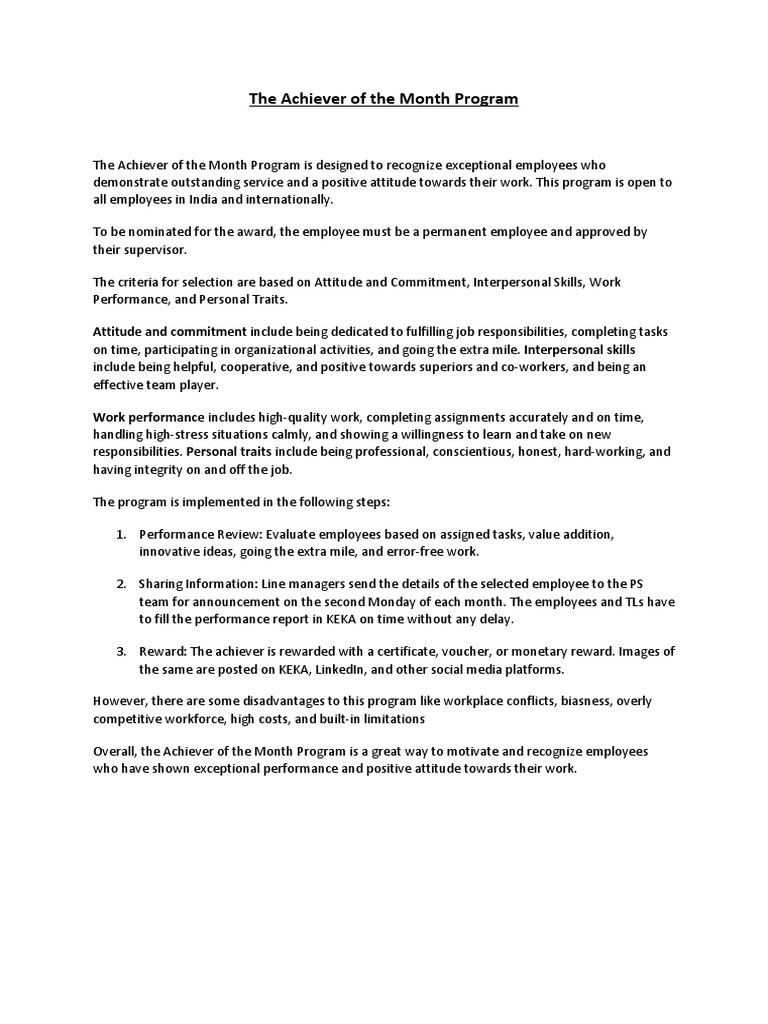 The Achiever of The Month Program | PDF