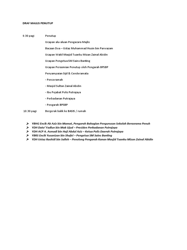 Draf Majlis Penutup Program Qiam 2023 - Terkini | PDF