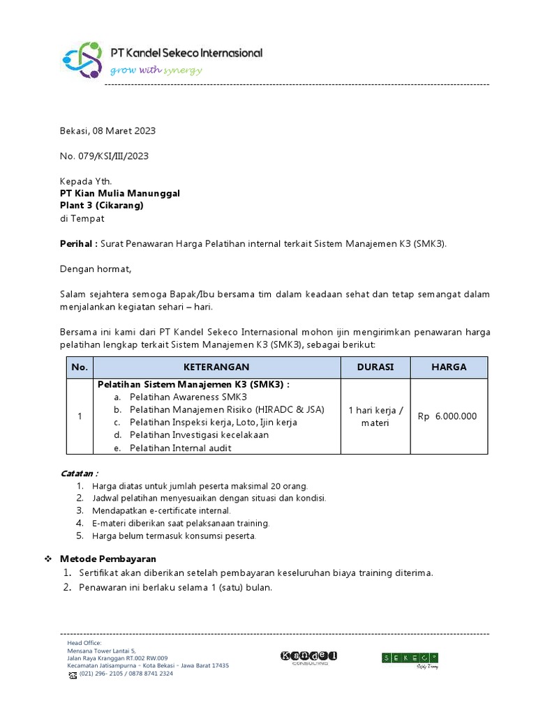 Penawaran Pelatihan SMK3 Bekasi | PDF