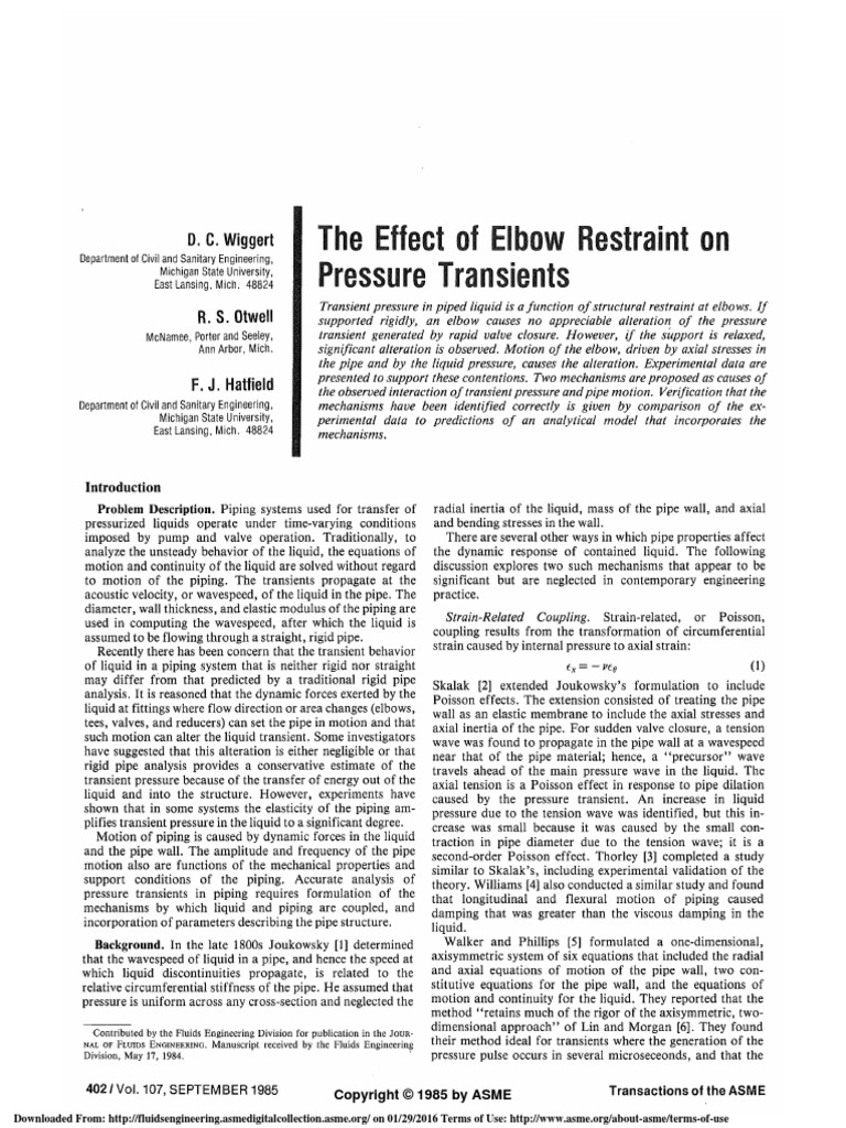 The Effect of Elbow Restraint On Pressure Transients | PDF | Liquids ...