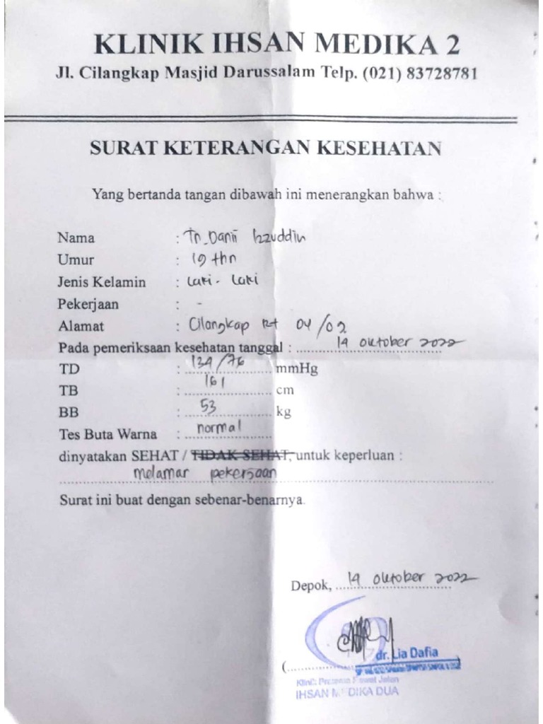 Surat Keterangan Sehat | PDF