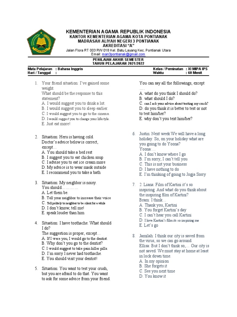 Soal PAS Bahasa Inggris Kelas XI KOP | PDF | Pesticide | Pest Control