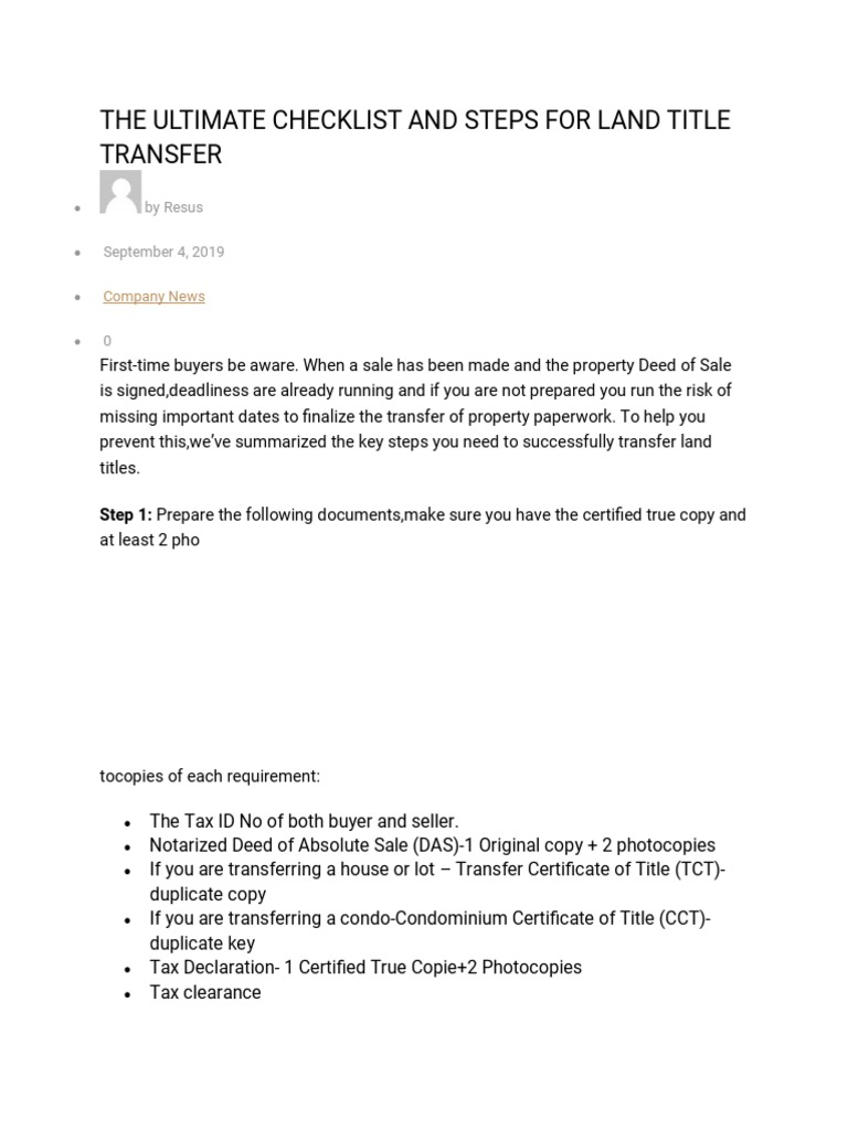 The Ultimate Checklist and Steps For Land Title Transfer | PDF | Taxes ...