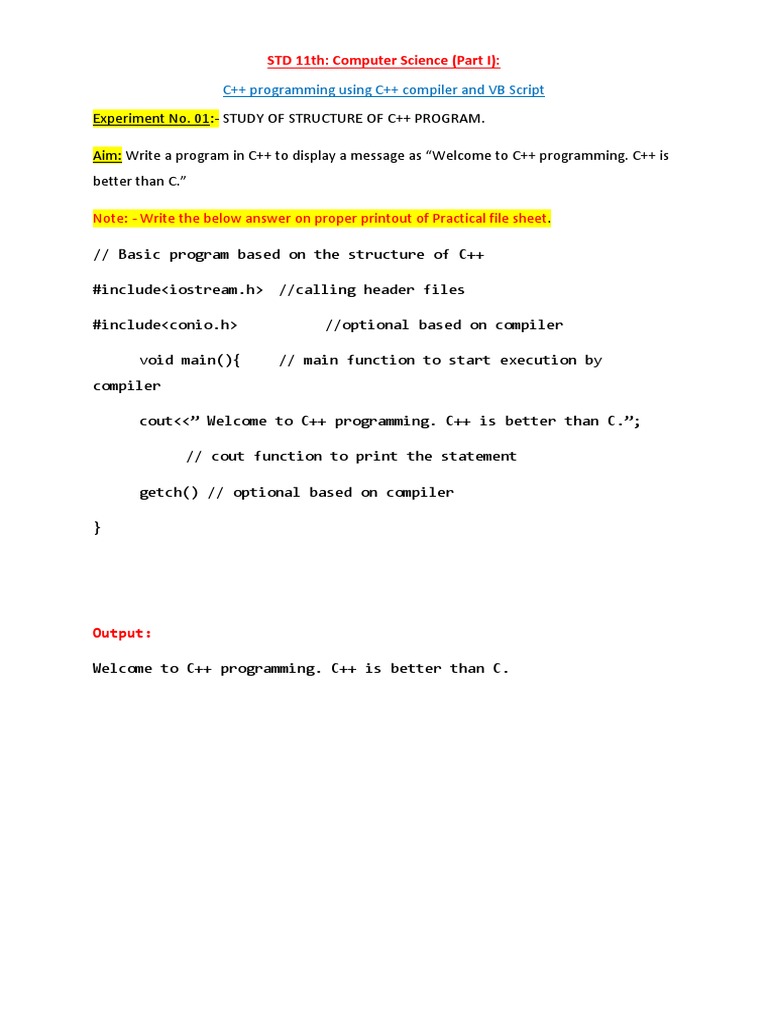 CS-I Practicals Answer Key 11th | PDF | C++ | Computer Engineering