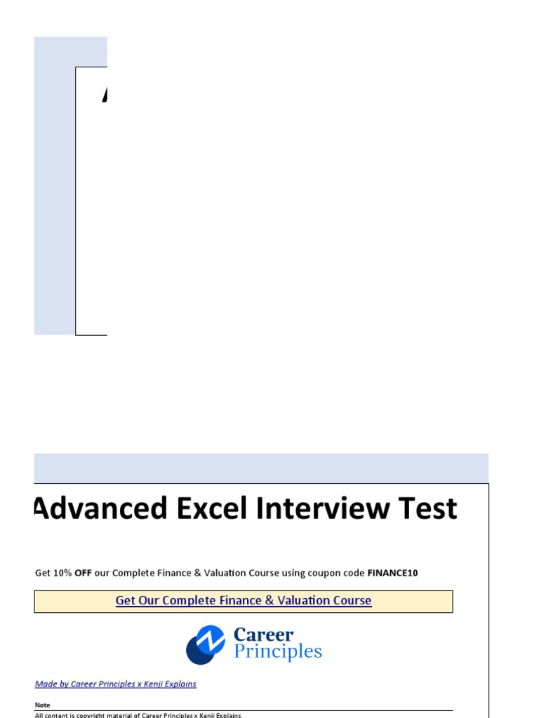 Start File Advanced Excel Interview - v2 | PDF | Revenue | Gross Margin