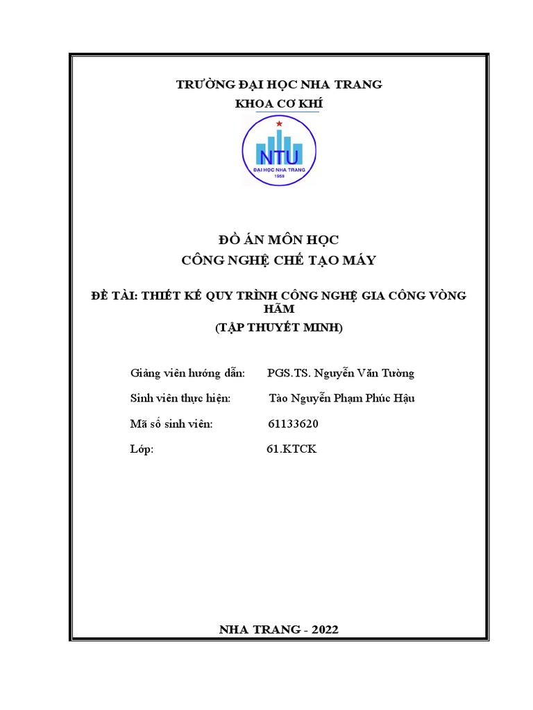 Thuyết minh đồ án CN CTM | PDF