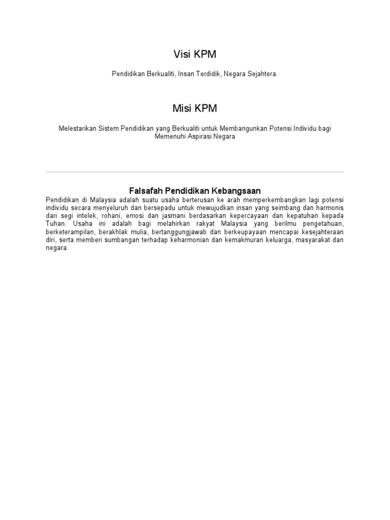 Visi KPM: Falsafah Pendidikan Kebangsaan | PDF