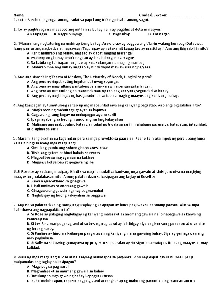 Esp 9 Q3 Summative 2 | PDF