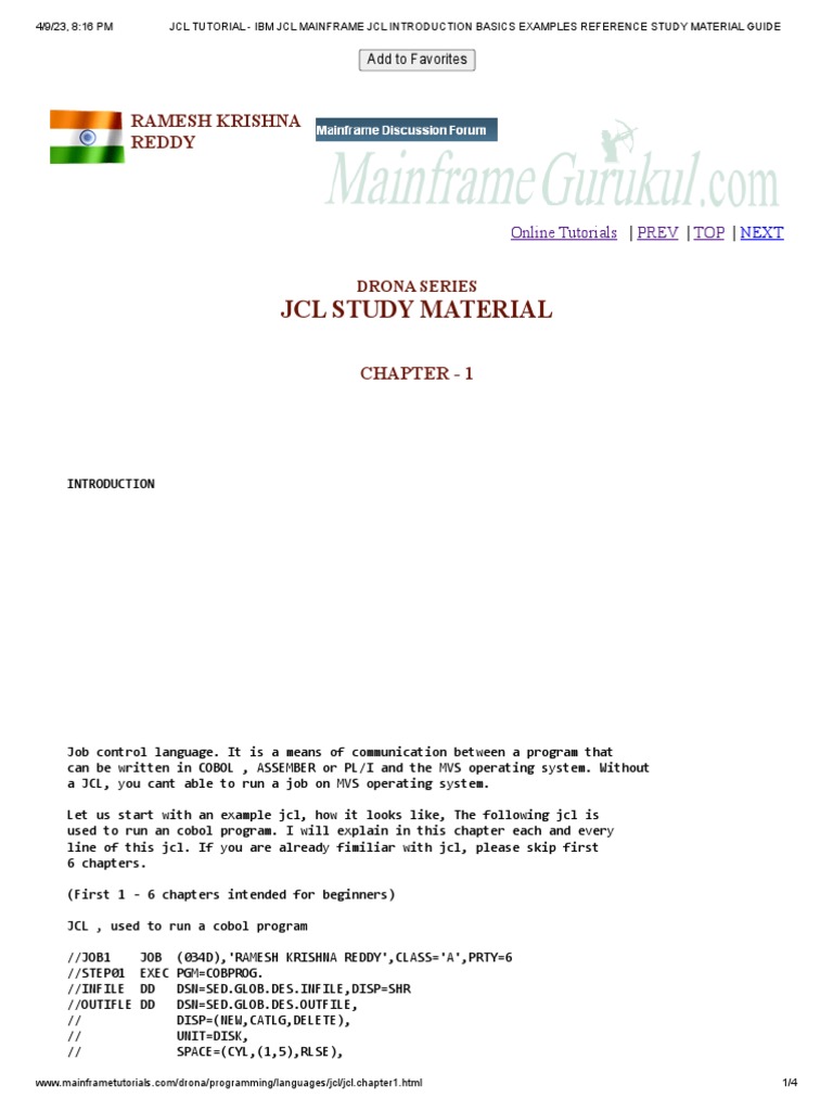 JCL Tutorial - Ibm JCL Mainframe JCL Introduction Basics Examples Reference Study Material Guide ...
