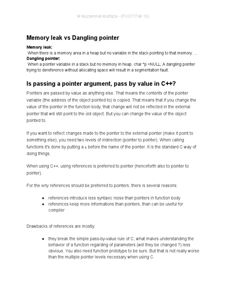 Memory Leak Dangling Pointer Pdf Pointer Computer Programming Variable Computer Science