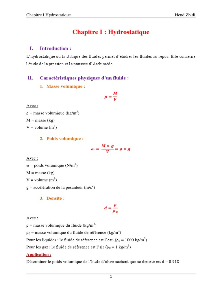 Chapitre I Hydrostatique | PDF