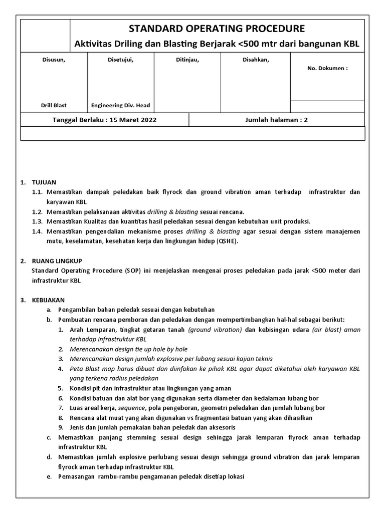 Sop Peledakan Di Jarak Kurang Dari 500 MTR Dari Bangunan | PDF