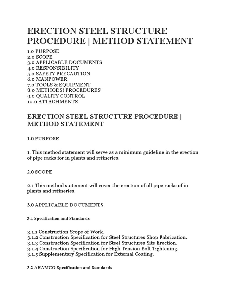 Erection Steel Structure Procedure | PDF | Screw | Concrete