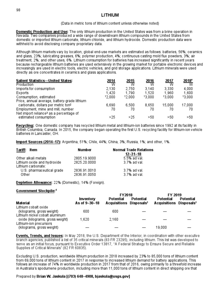Mcs 2019 Lithium | PDF | Lithium | Lithium Ion Battery
