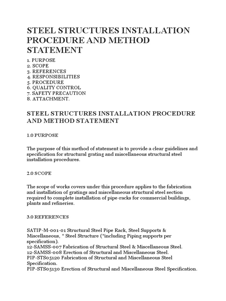 Steel Structures Installation Procedure and Method Statement | PDF ...