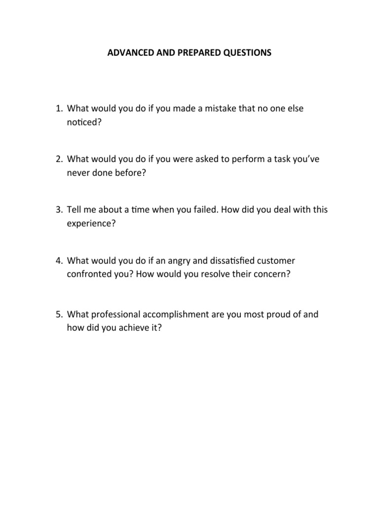 Advanced and Prepared Questions | PDF