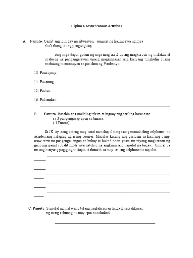 Filipino 6 Asynchronous Activities | PDF