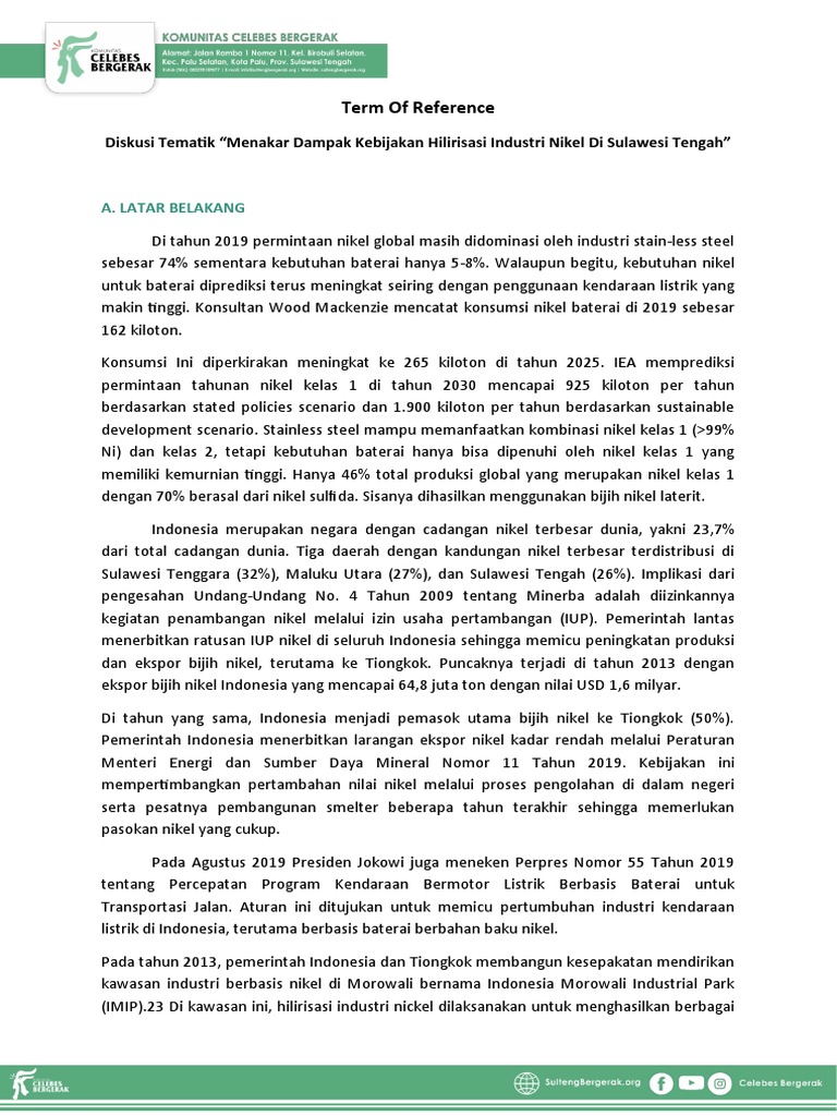 Term of Reference Diskusi Nikel | PDF