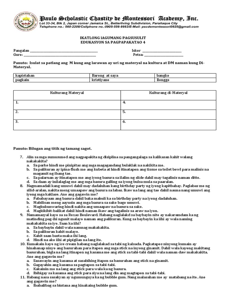 3RD Mastery Examination ESP 4 | PDF
