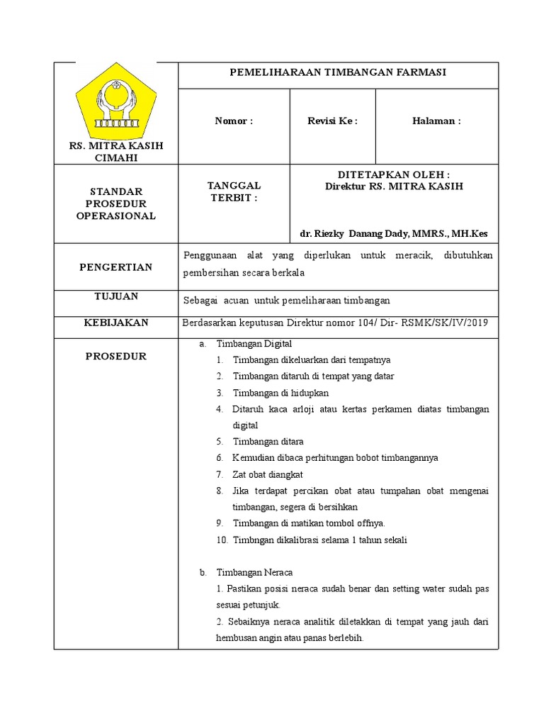 Sop Pemeliharaan Timbangan | PDF