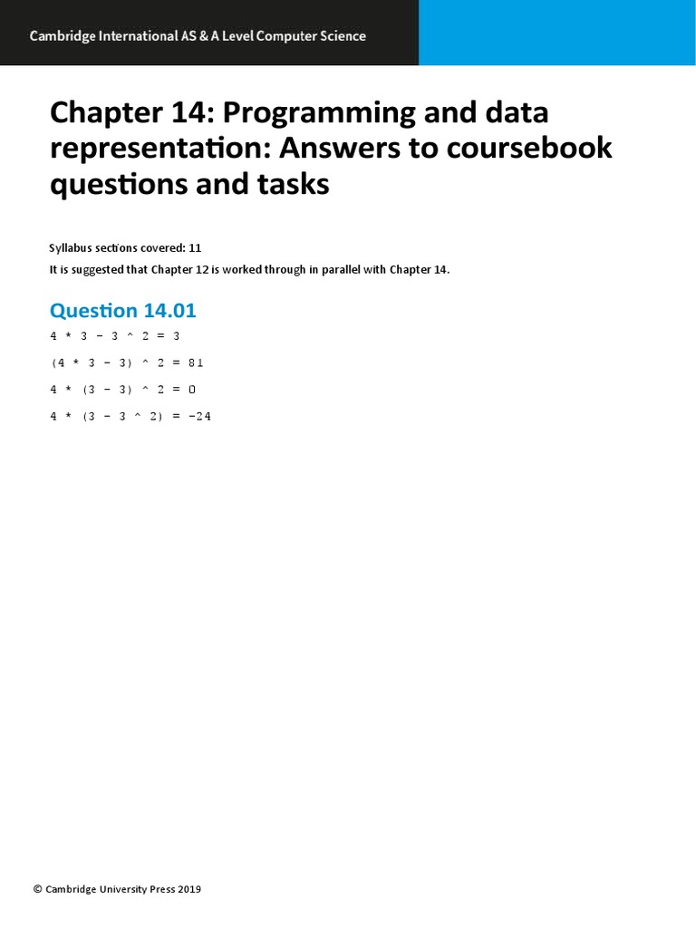 Chapter 14: Programming and Data Representation: Answers To Coursebook Questions and Tasks ...