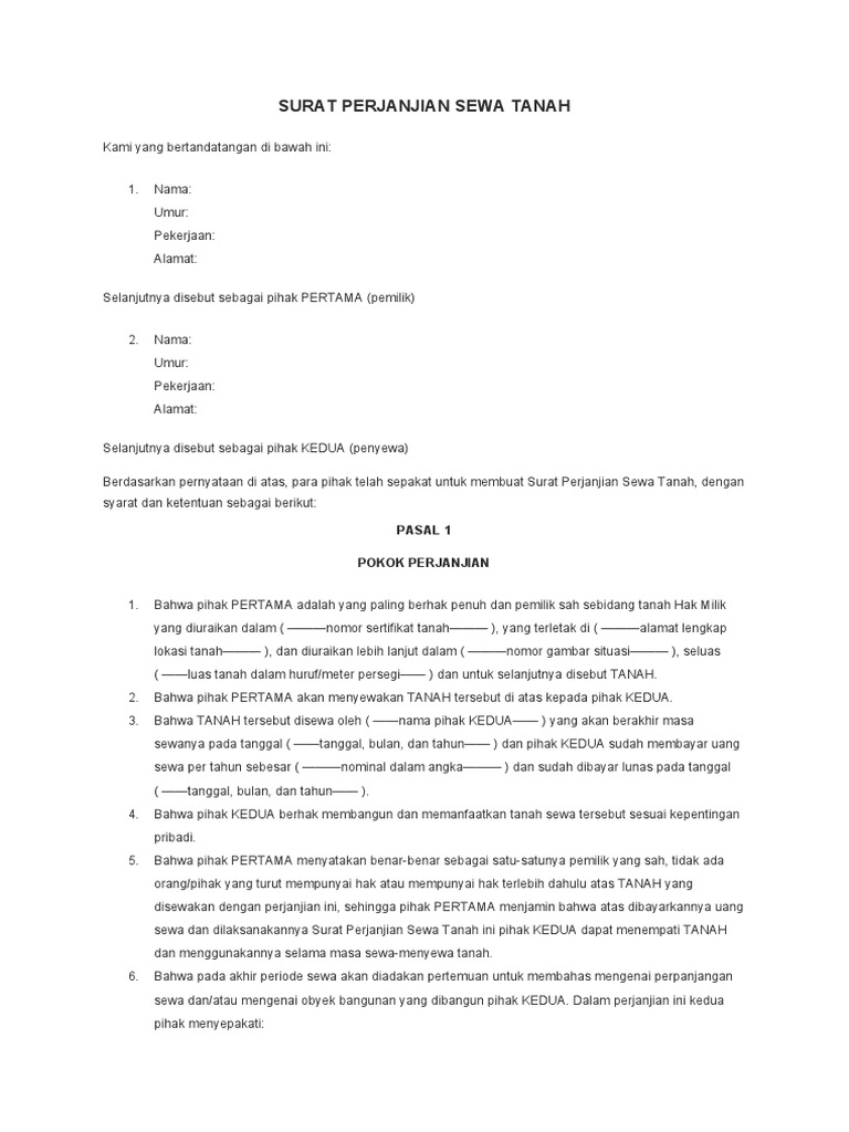 Surat Perjanjian Sewa Tanah Pdf