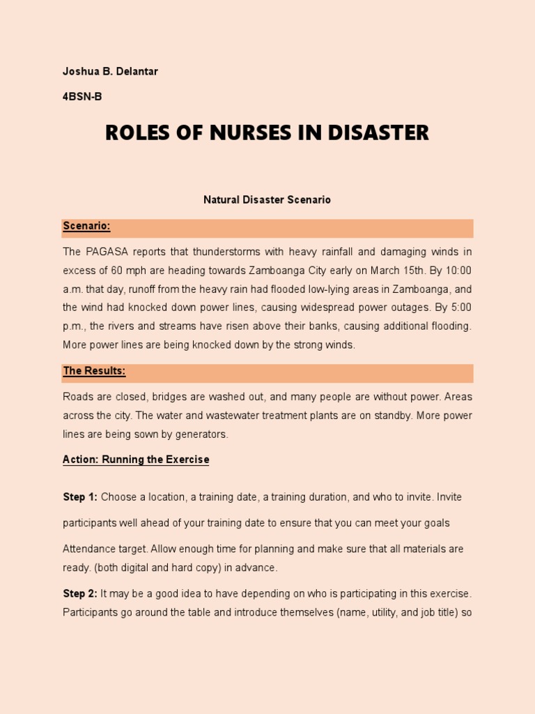 Disaster Nursing (Roles of Nurses in Disaster) Midterm Activity | PDF ...