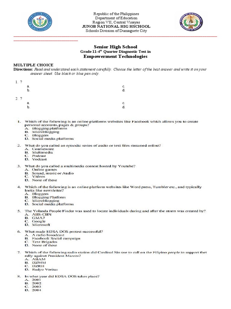 Grade 11 Empowerment Tech Test Guide | PDF | Tests | Evaluation Methods